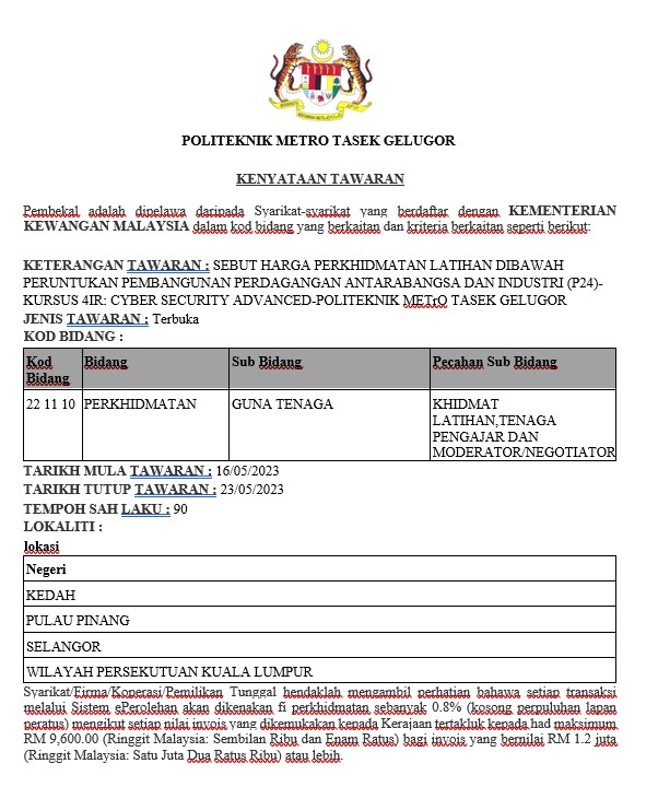 SH PERKHIDMATAN LATIHAN KURSUS 4IR CYBER SECURITY ADVANCED – Politeknik ...